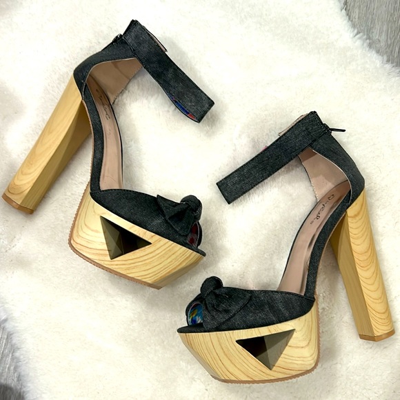 Shoes | Vintage Denim Wooden Heels | Poshmark